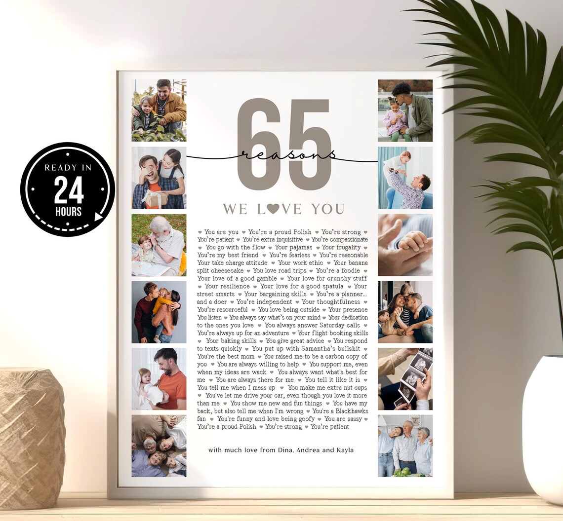 65 Reasons We Love You, Poster Picture Template 65th Birthday Gift for ...