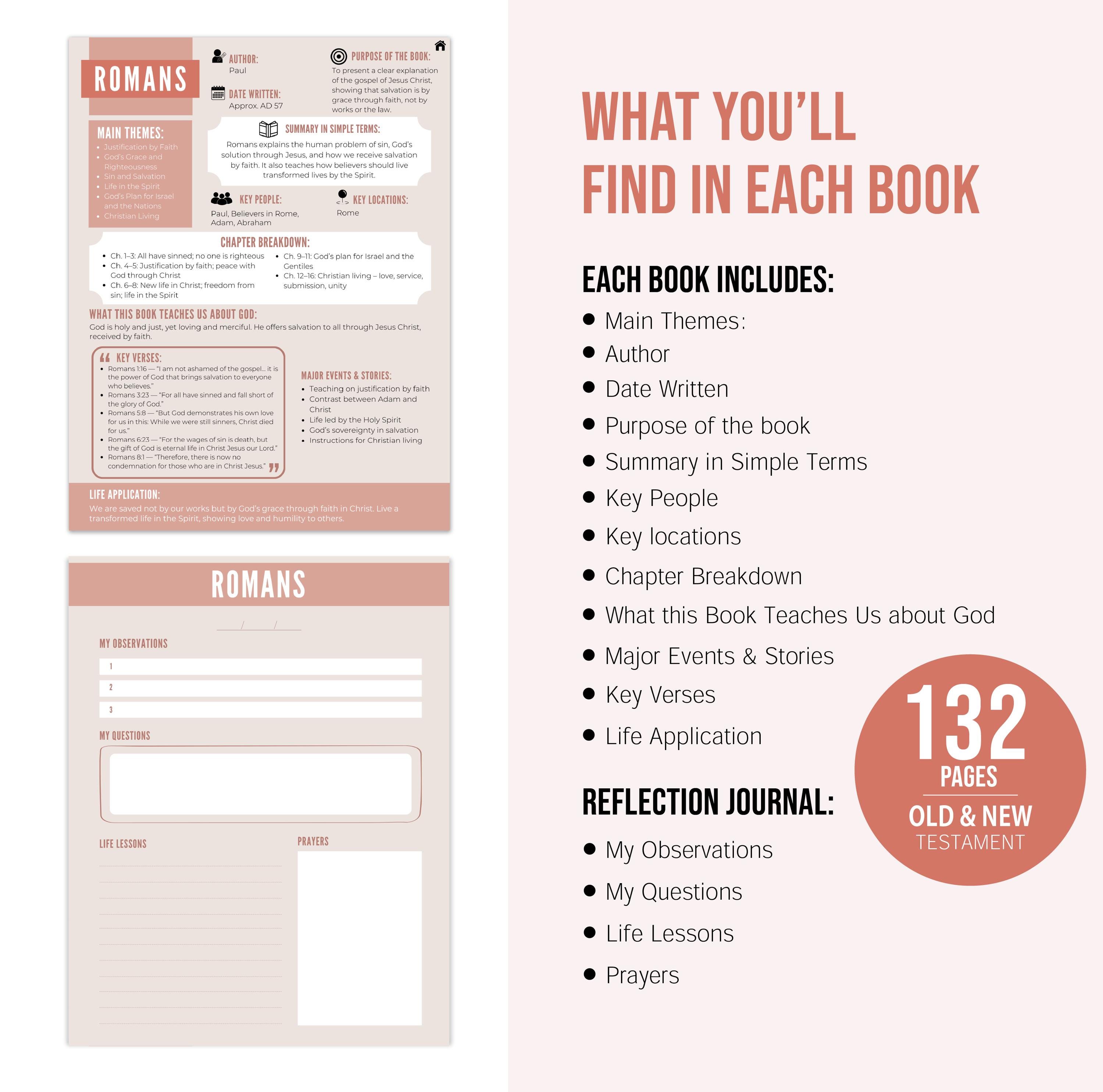 Books of the Bible Study Guides, Bible Book and Reflection 2 Sheet per ...
