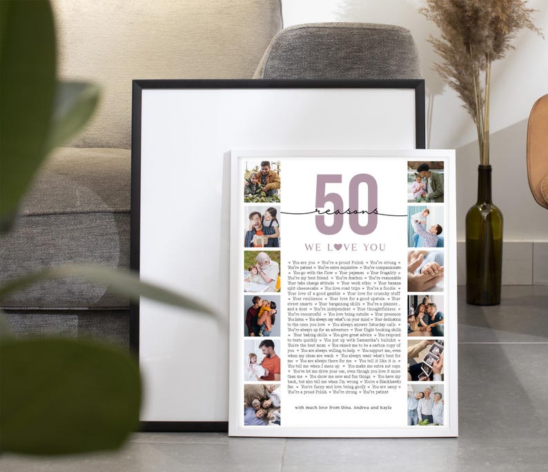 50 Reasons We Love You, Poster Picture Template 50th Birthday Gift for ...