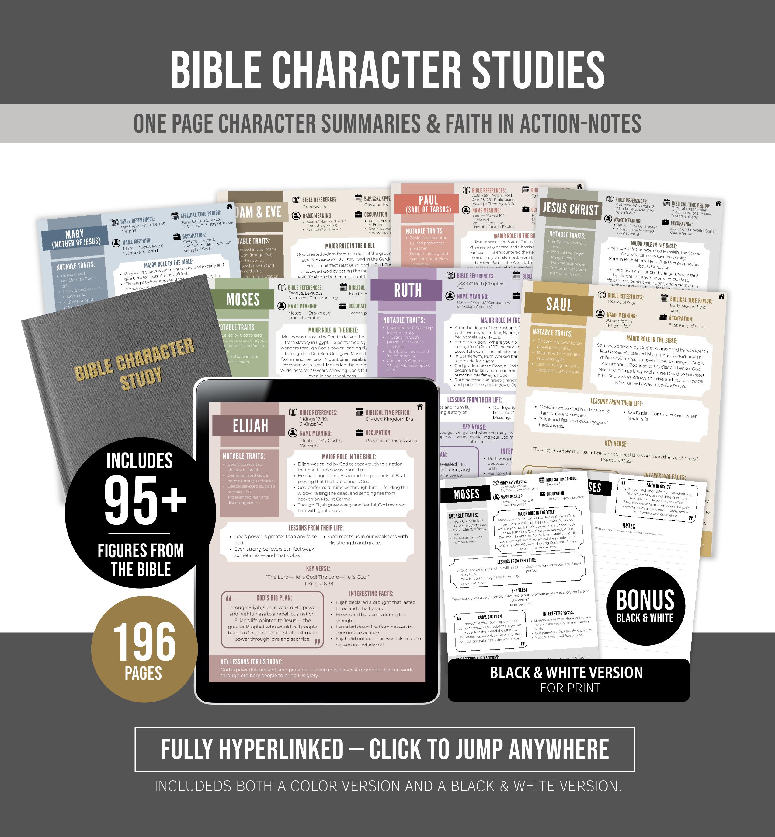 Character Bible Study, 95 Key Figures Study, Hyperlinked Book, Old New ...
