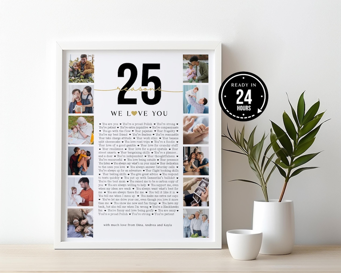 25 Reasons We Love You, Poster Picture Template 25th Birthday Gift for ...