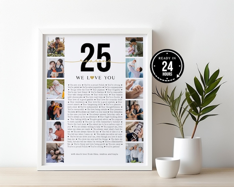 25 Reasons We Love You, Poster Picture Template 25th Birthday Gift for ...