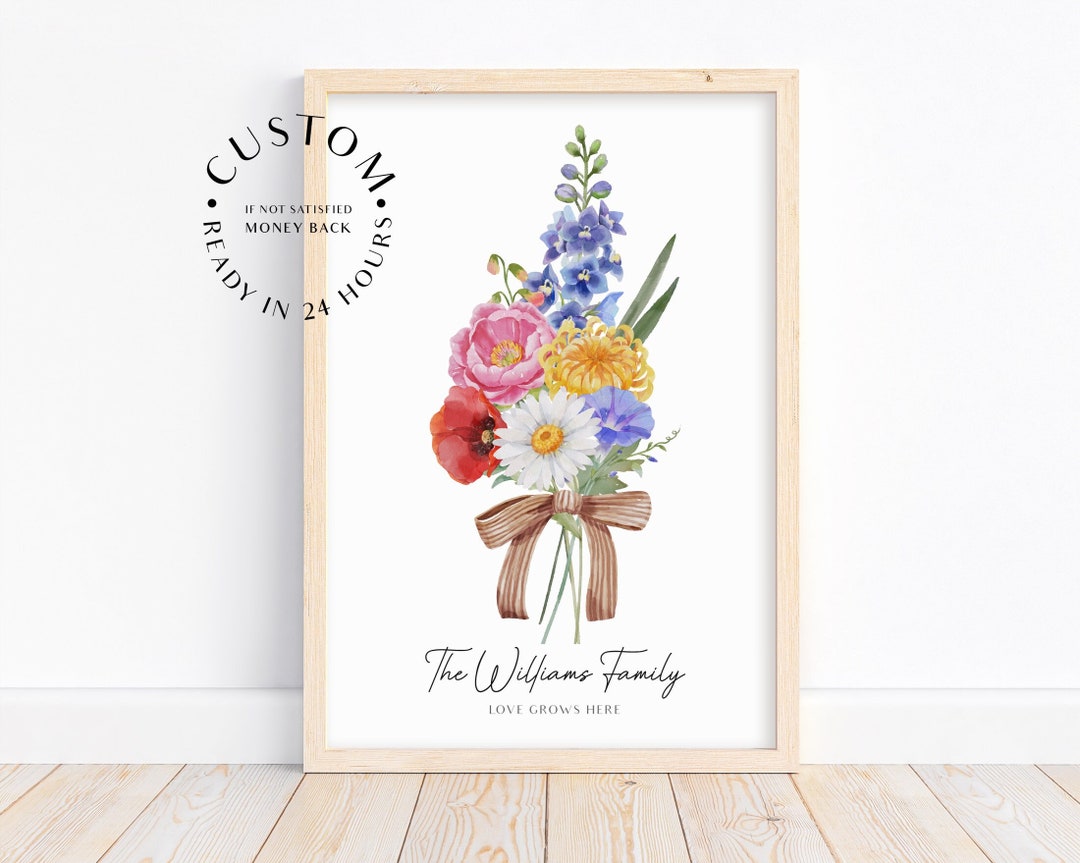 Custom Family Birth Month, Personalized Gift for Mom, Flower Bouquet ...