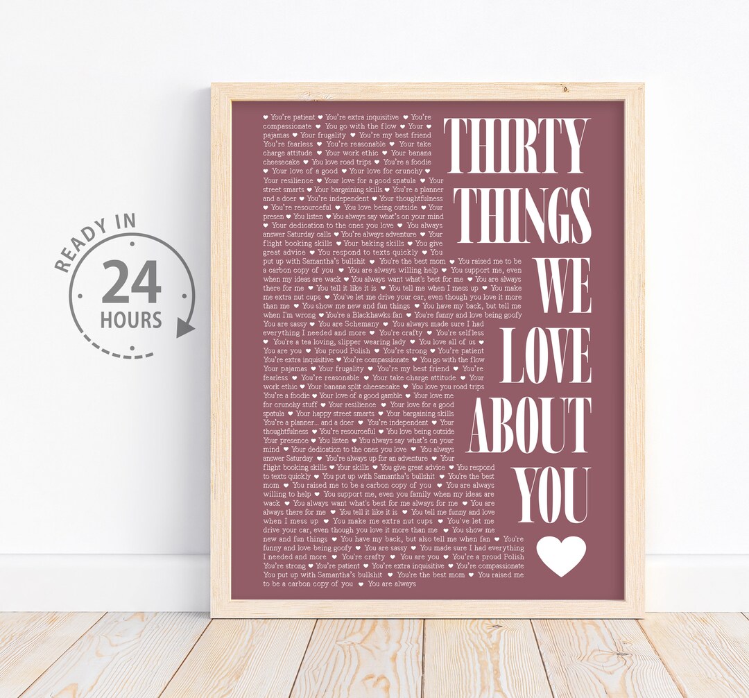30 REASONS We Love You, 30th Birthday Gifts, Custom Gift, Personalized ...