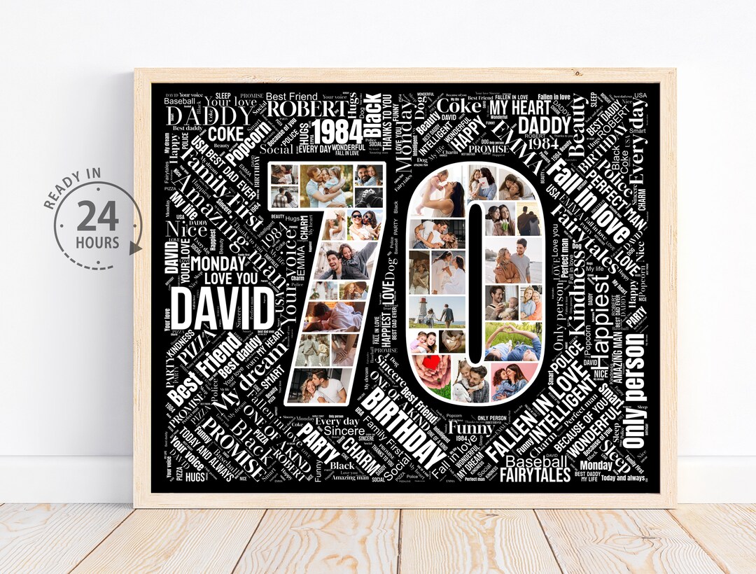Custom Milestone Number, 70 We Love You, Photo Collage 70th Birthday ...