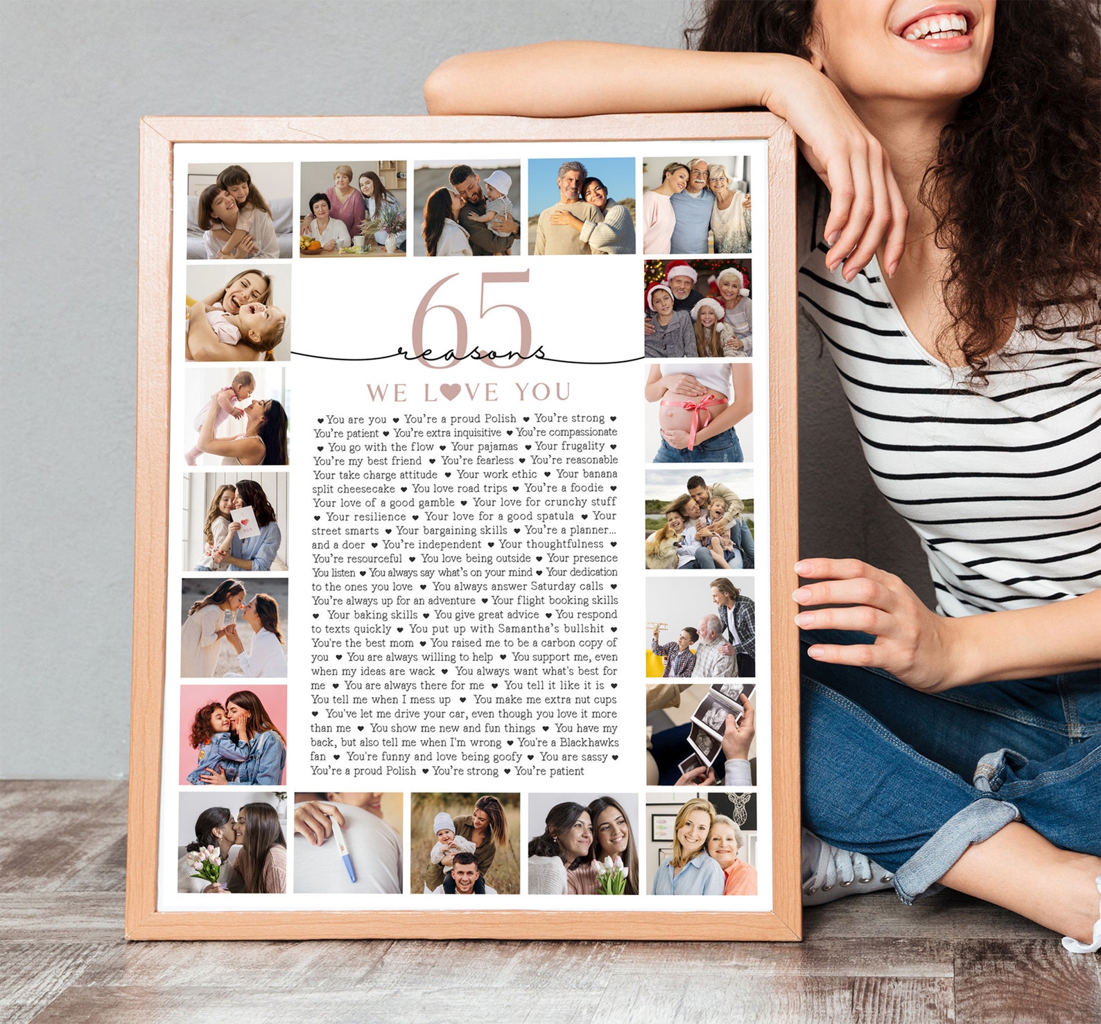 Personalized 65 Reasons We Love You Custom Photo Collage, 65th Birthday ...