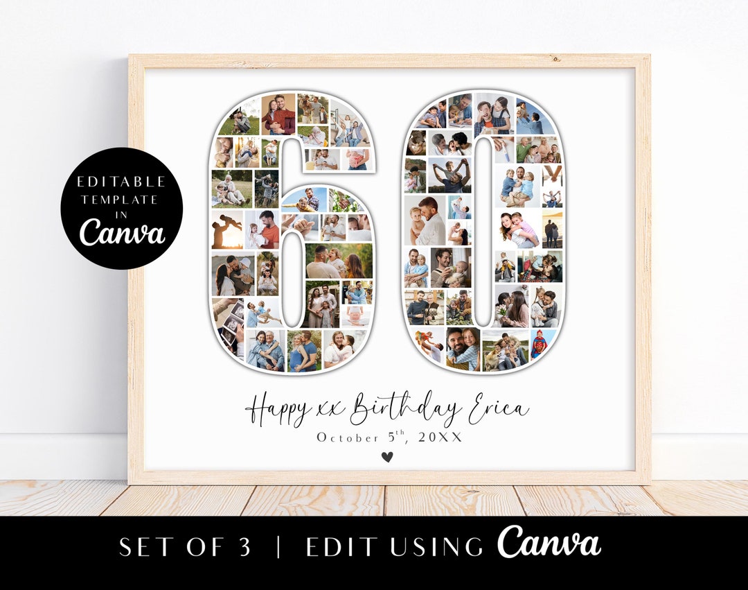 60th Birthday Photo Collage Template, Personalized Gift for Husband ...