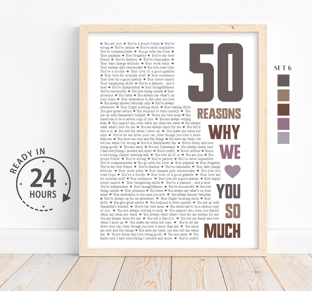 Personalized 50 Reasons Why We Love You so Much, 50th Birthday Gift for ...