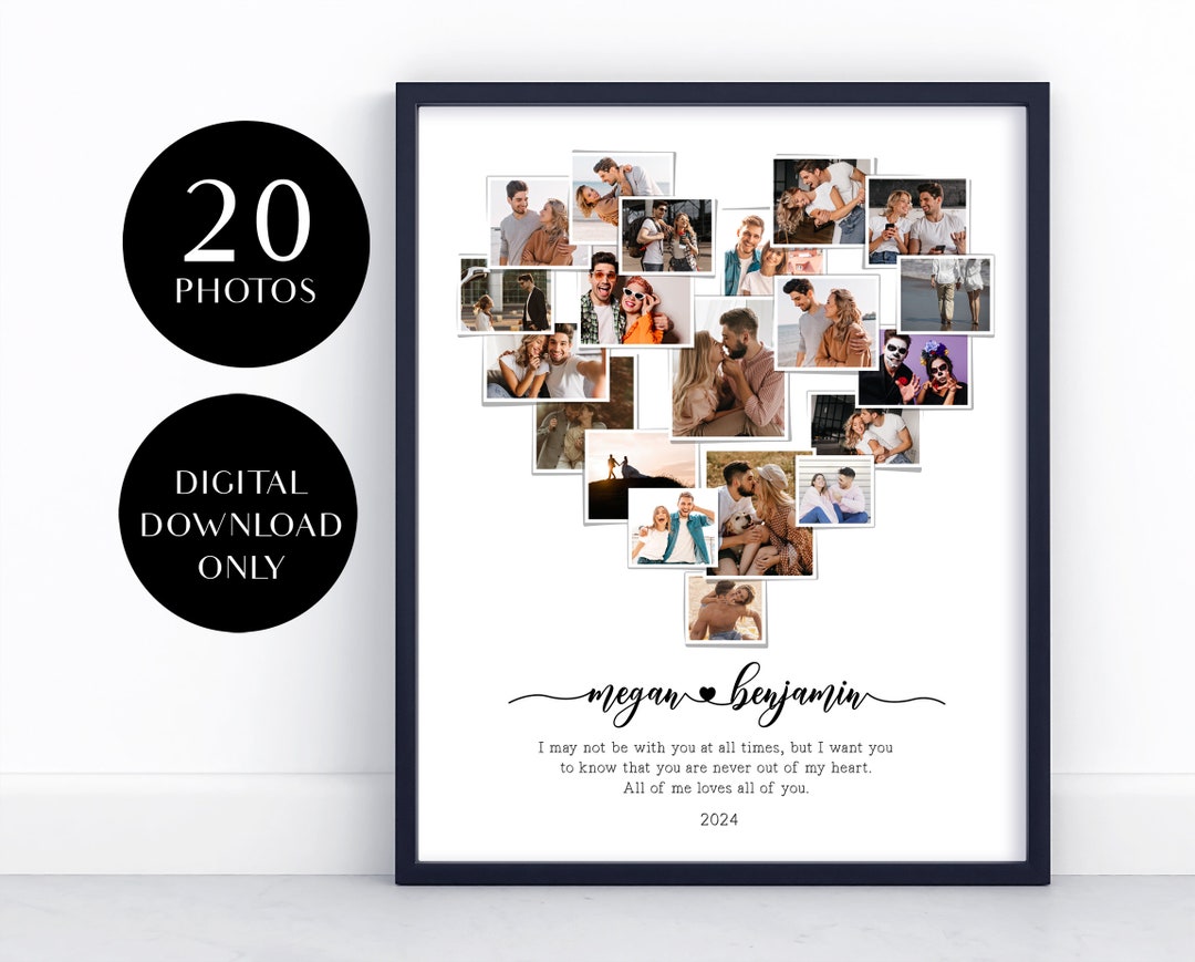 Personalized Couple Heart Photo Collage, Couple Anniversary Print, Gift ...
