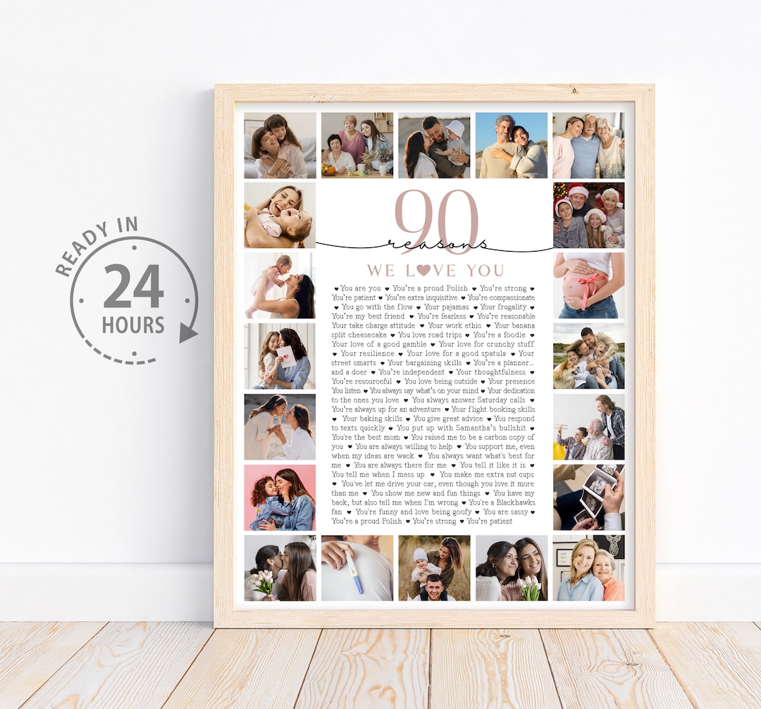 Custom 90 Reasons Photo Collage Why We Love You, 90th Birthday, Gift ...