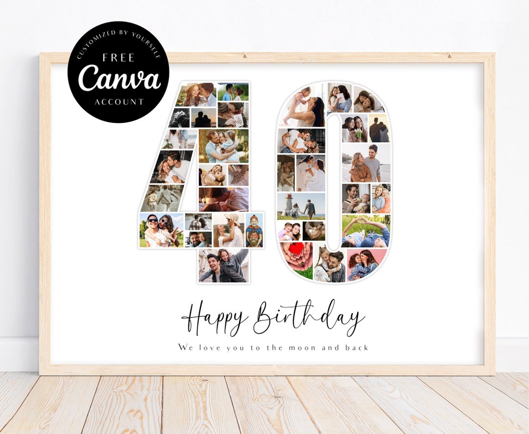 40th Birthday Photo Collage, Canva Template, Christmas Gifts, 40 ...