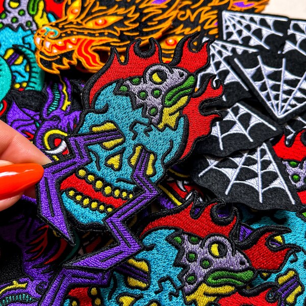 Flaming Skull Patch - Etsy