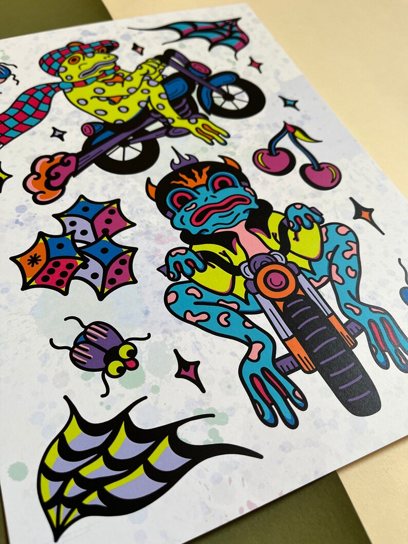 Biker Frog Traditional Tattoo Inspired A4 Print - Etsy