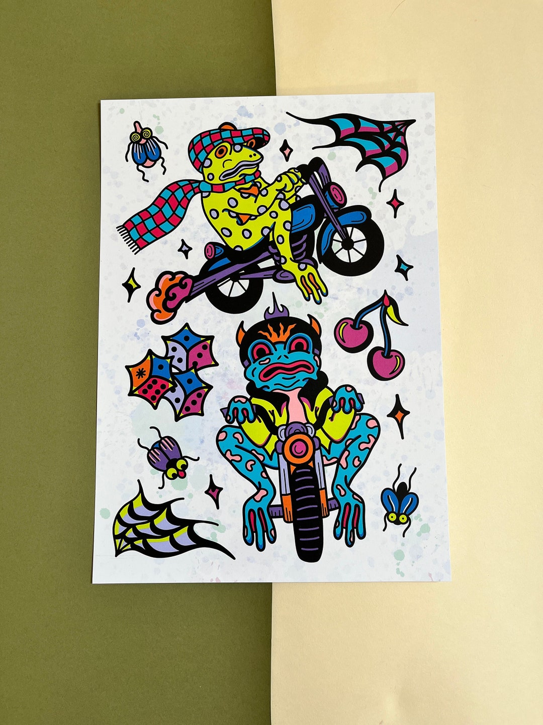 Biker Frog Traditional Tattoo Inspired A4 Print - Etsy