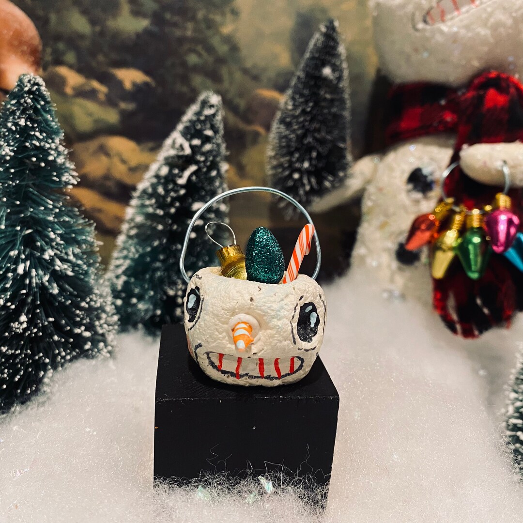 Handmade Miniature Snowball Pail With Tiny Baubles and Candy Cane ...