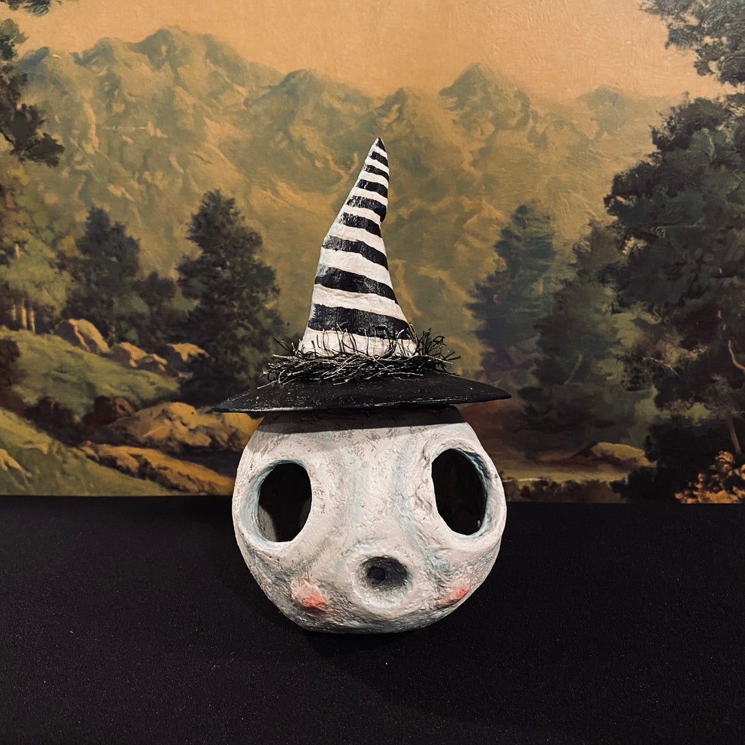 Spooky Lil Ghost Bucket Head With Witch Hat, Handmade Paper Mâché - Etsy