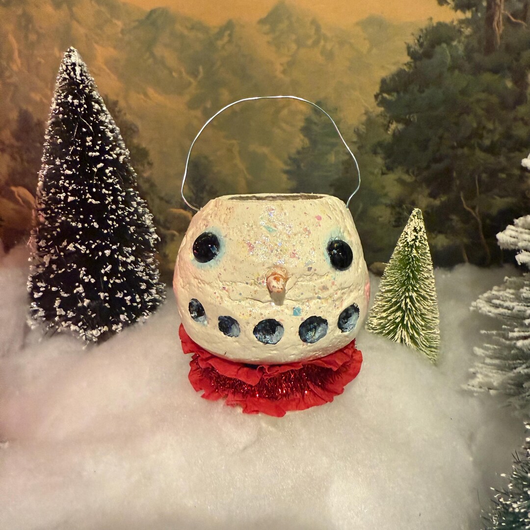 Snowfolx Handmade Paper Pulp Goodies Pail, Snowman Head With Red ...