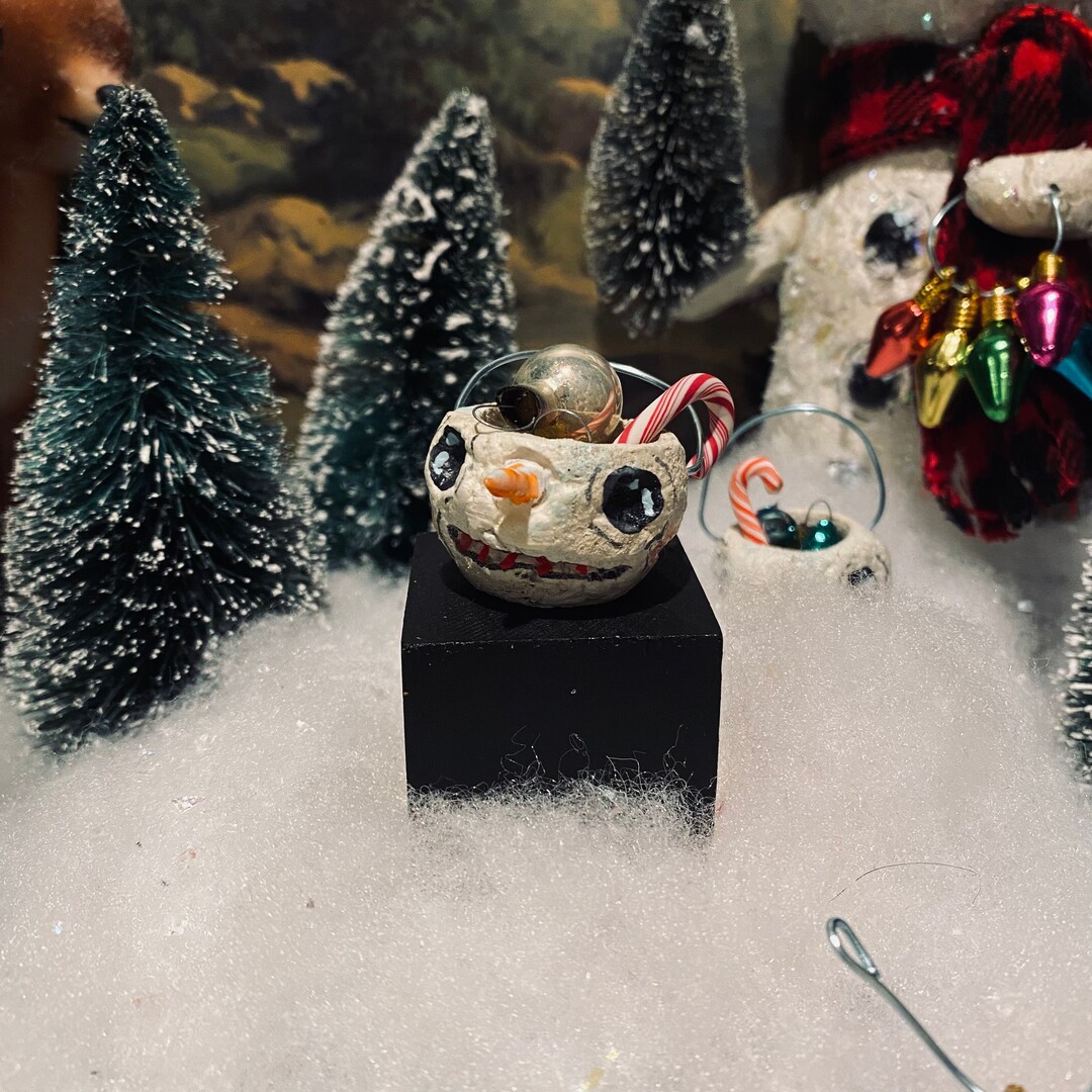 Handmade Miniature Snowball Pail With Vintage Glass Ornaments and Candy ...