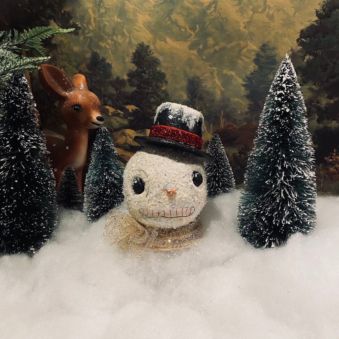 Handmade Paper Pulp Snowball Head With Top Hat, Gold Neck Piece and ...