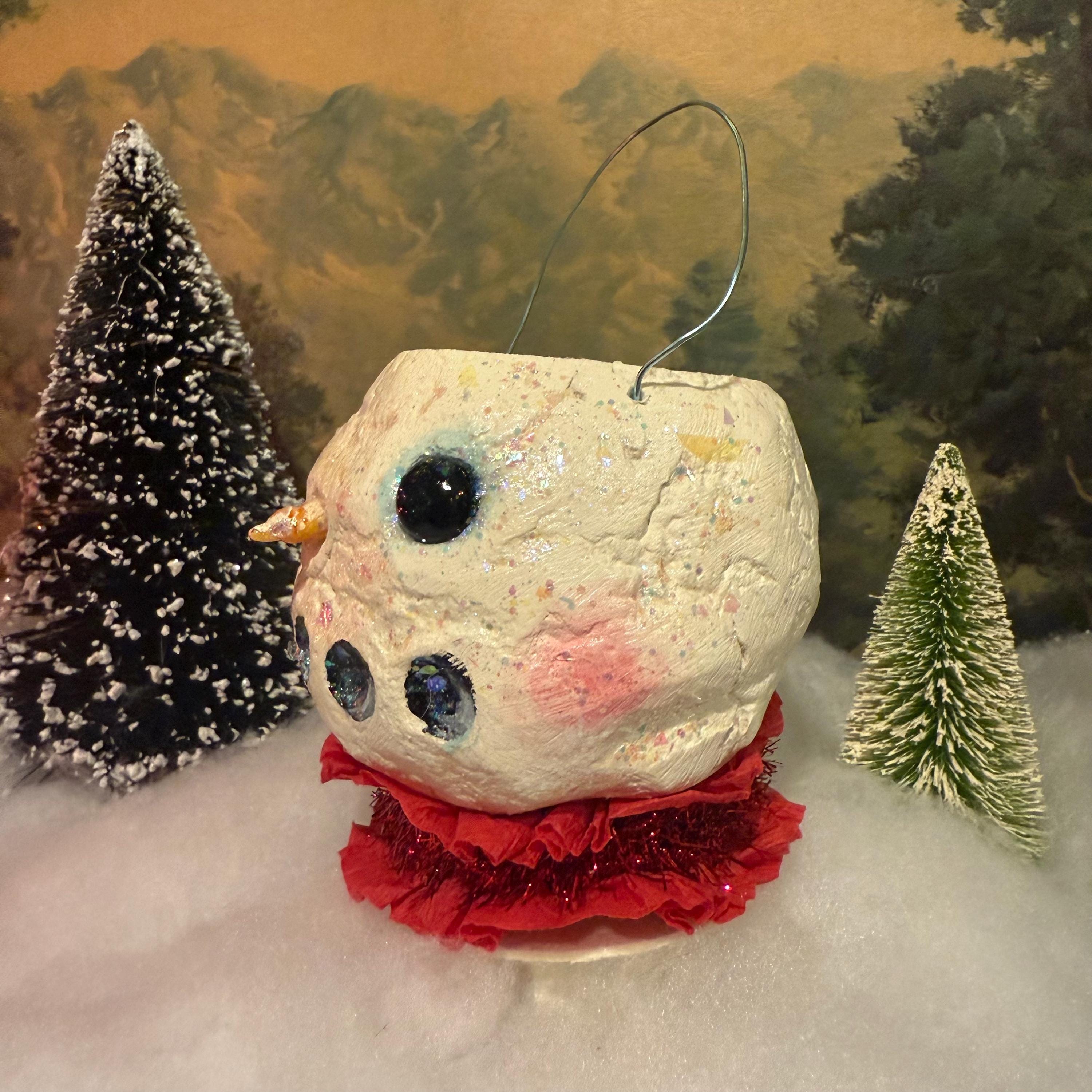Snowfolx Handmade Paper Pulp Goodies Pail, Snowman Head With Red ...