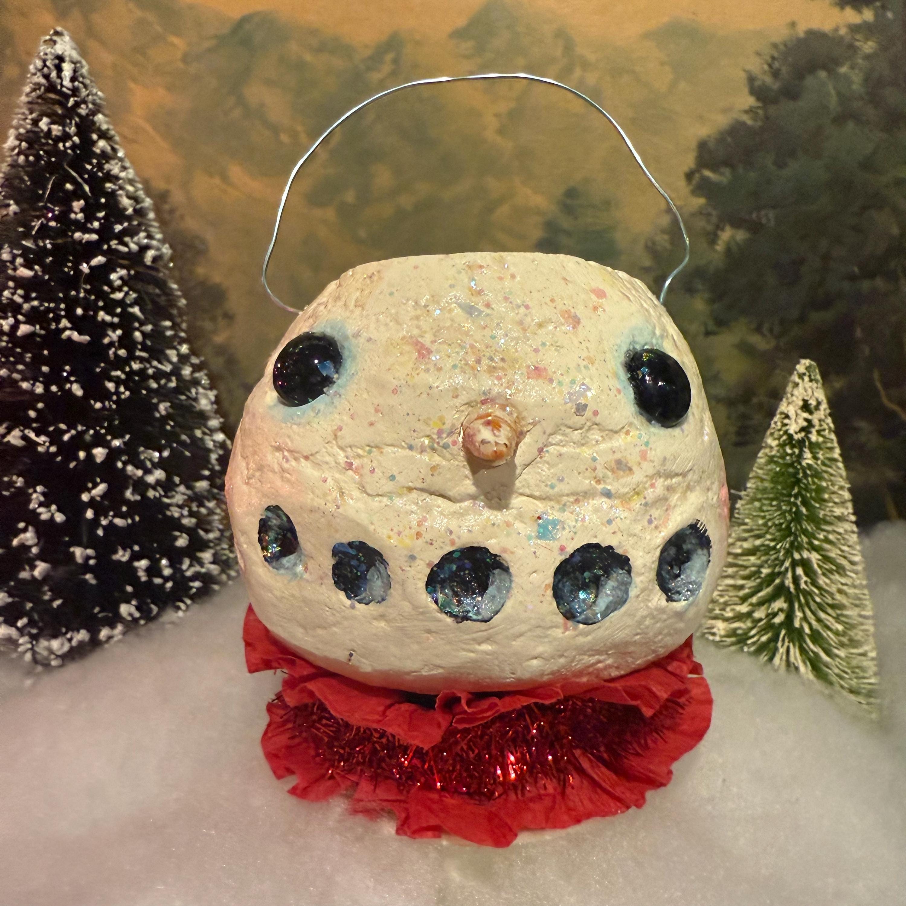 Snowfolx Handmade Paper Pulp Goodies Pail, Snowman Head With Red ...