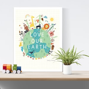 Love Our Earth Wall Art - Children's Prints - Children's Wall Art - Children's Illustration - Etsy