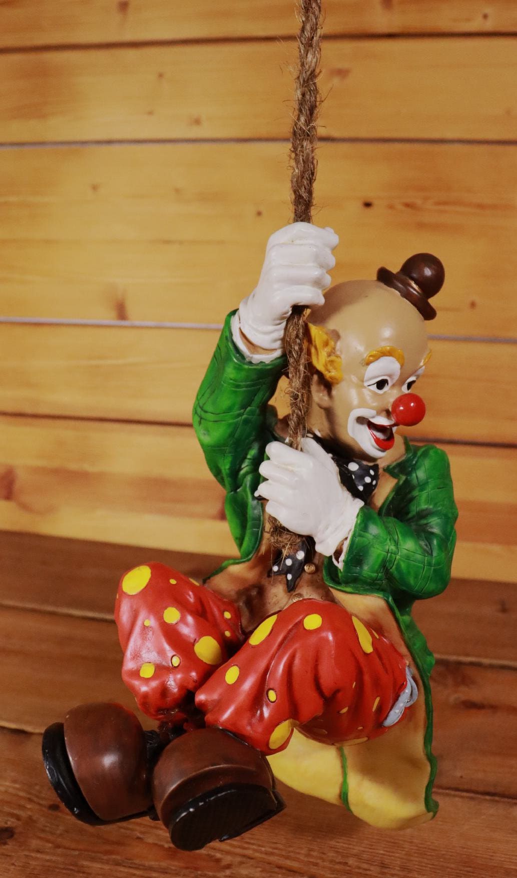 Vintage Hanging Clown on Sisal Rope, Signature W.U. 30 Cm Vintage Hanging Clown on Sisal Rope, Signature W.U. 30 Cm