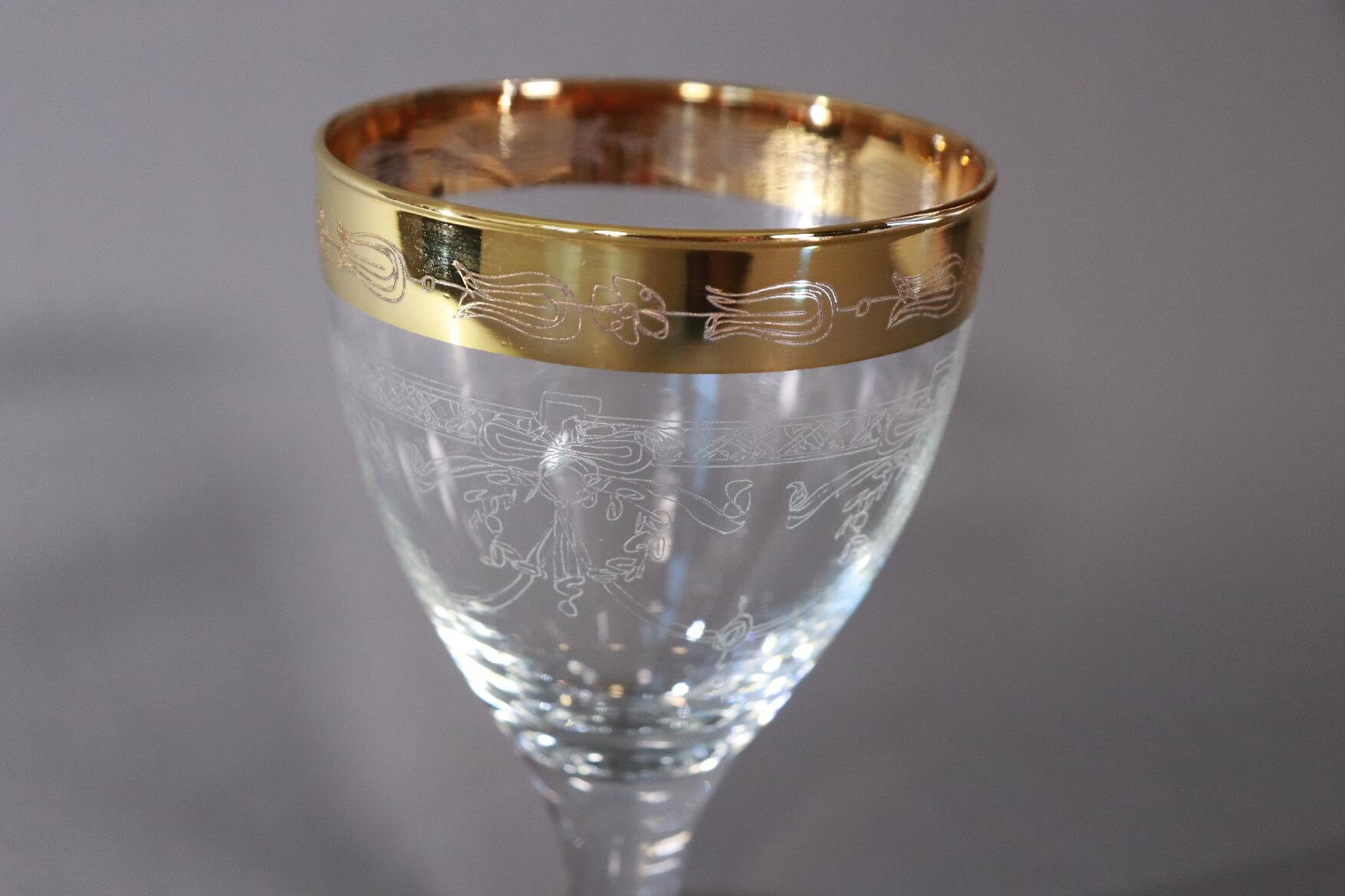 Riccio Italy Wine Glass Crystal Arabesque Gold Staffage | Etsy