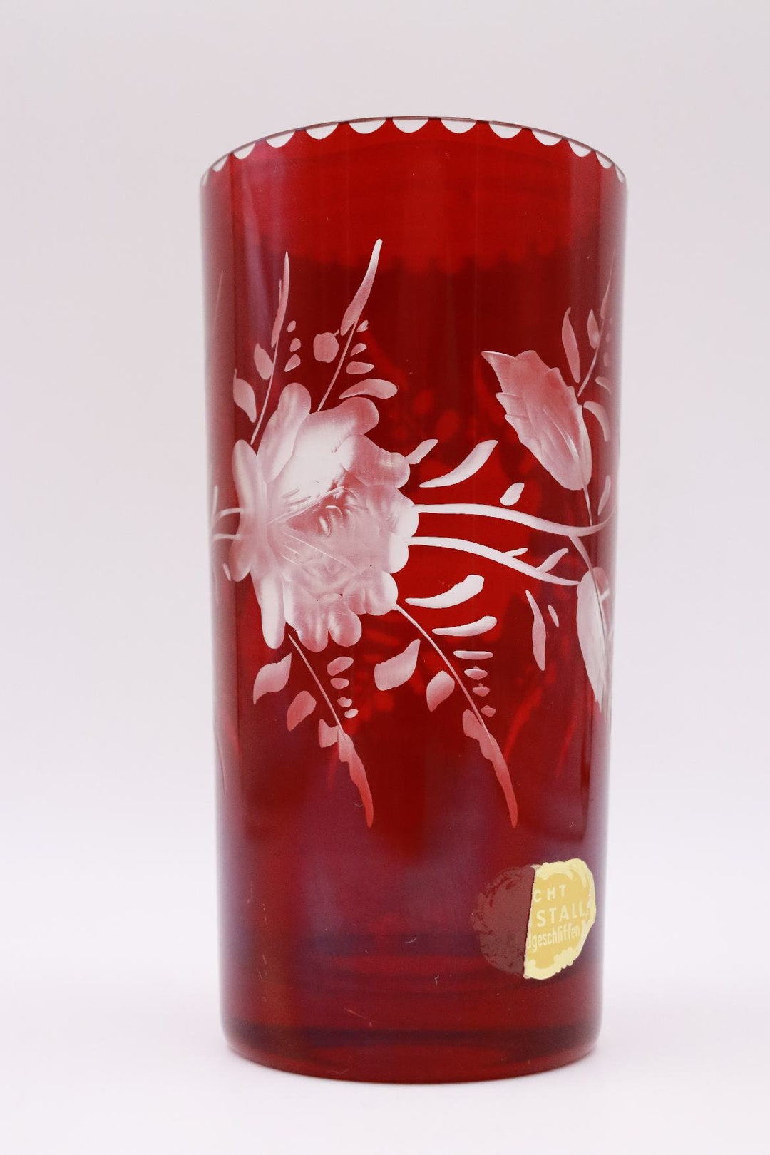 Old Ruby Glass Bohemian Crystal Overlay 14 Cm Fine Cut / Long Drink T ...