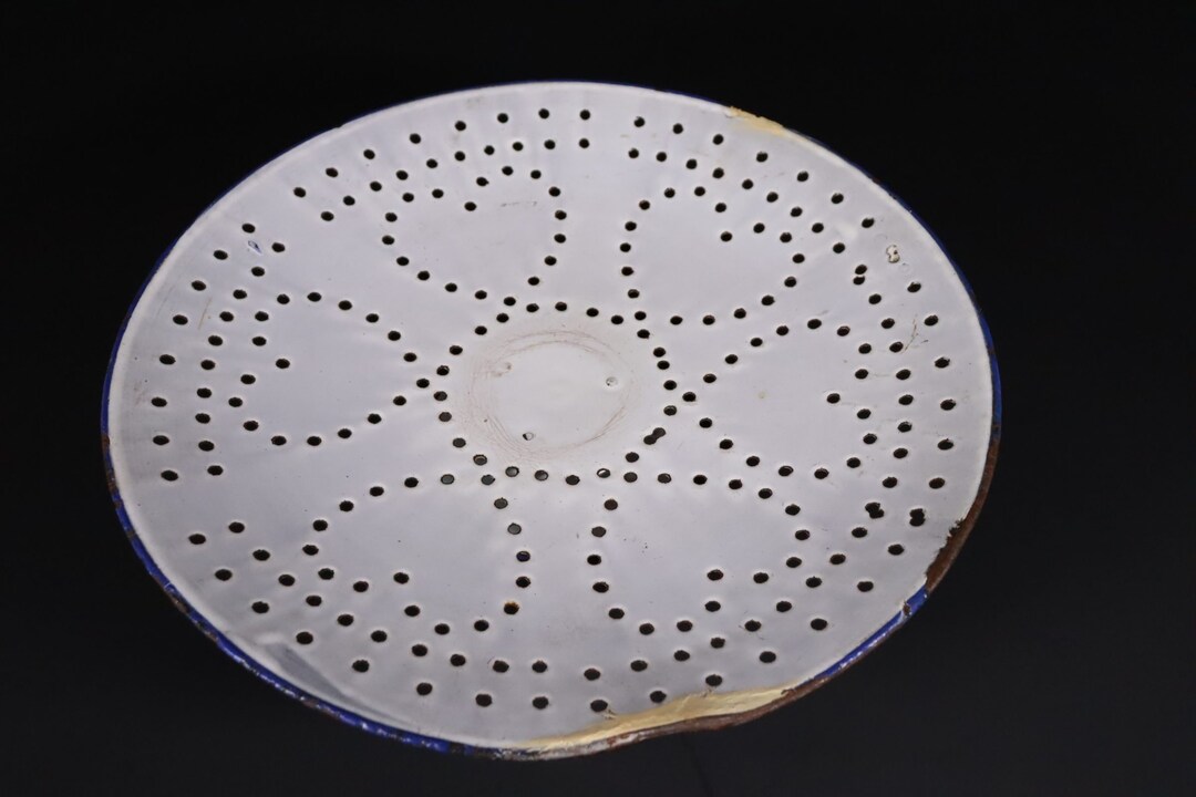 Antique Enamel Plate / Cake Plate / Draining Plate / Enamel / Pancake ...