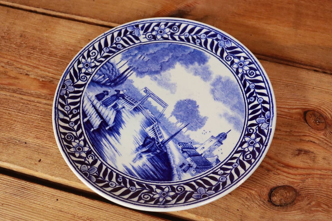 Delfts Wall Plate by Boch / Plate / Boat on the River / Ceramic #Z3 - Etsy