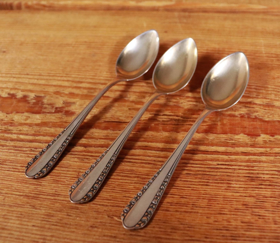 Antique 3 Lutz Weiss 800 Silver Teaspoon Rose Vine 11.3 Cm / Spoon #I ...
