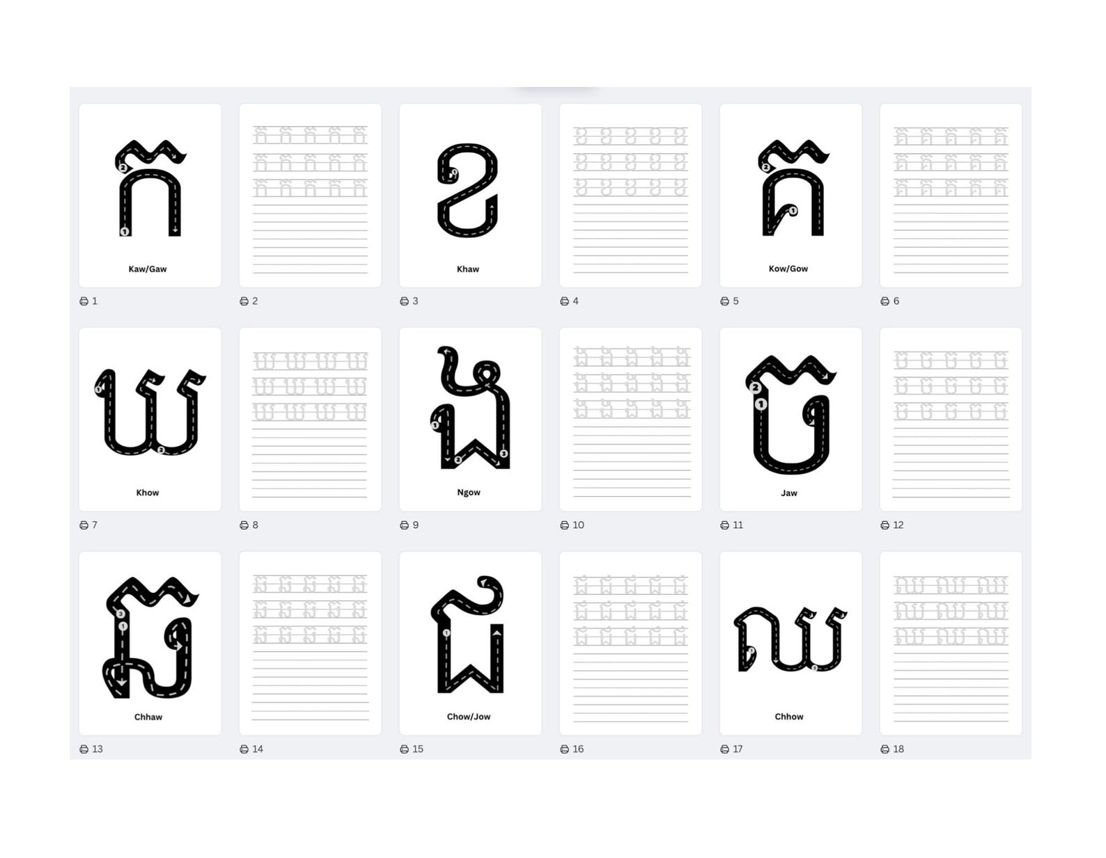 Khmer Consonant Hand Writing Tracing Sheets - Etsy
