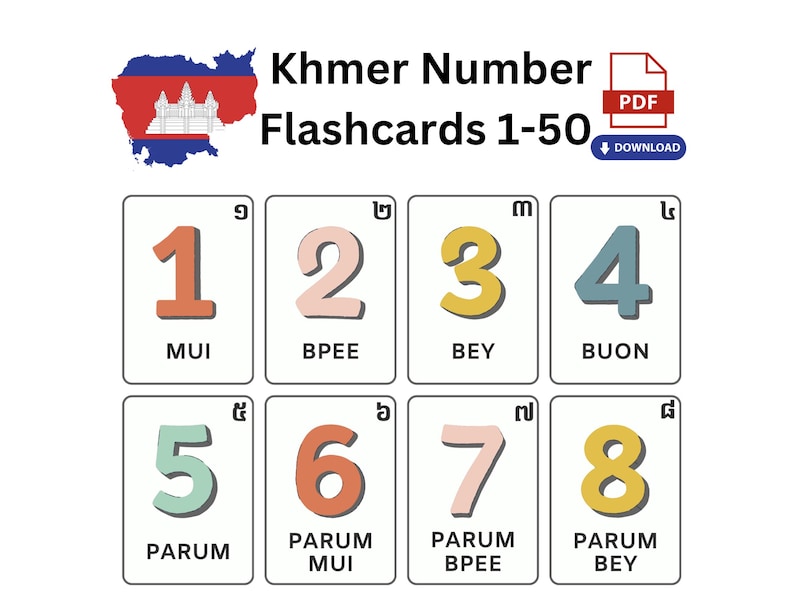 Khmer Number Flashcards 1-50: Learn to Count in Khmer, the Language of ...