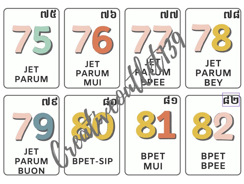 Khmer Number Flashcards 50-100 - Etsy