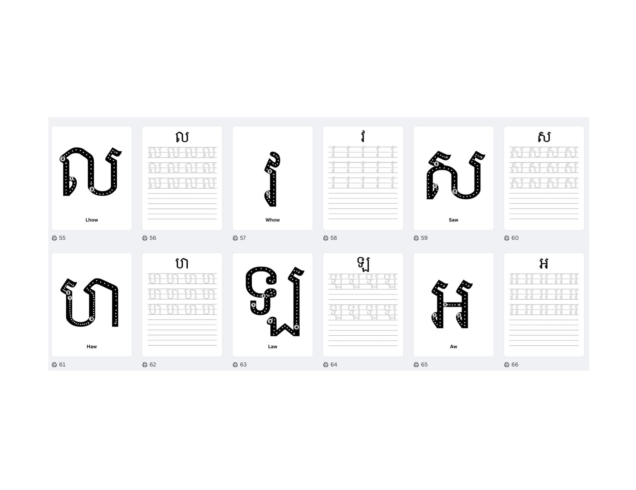 Khmer Consonant Hand Writing Tracing Sheets - Etsy