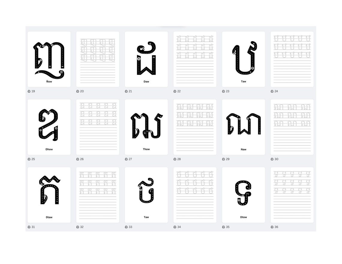 Khmer Consonant Hand Writing Tracing Sheets - Etsy