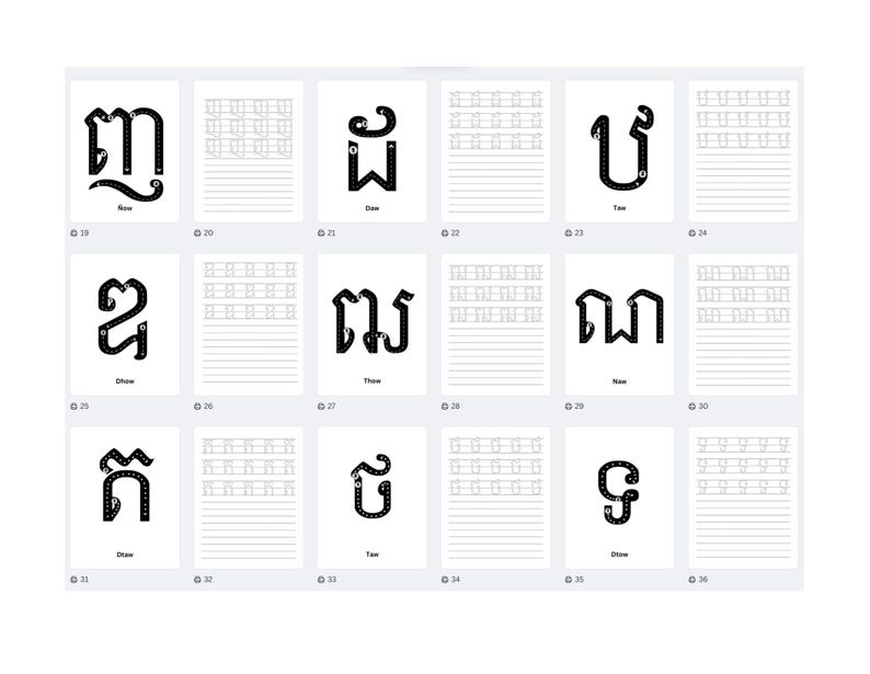 Khmer Consonant Hand Writing Tracing Sheets - Etsy