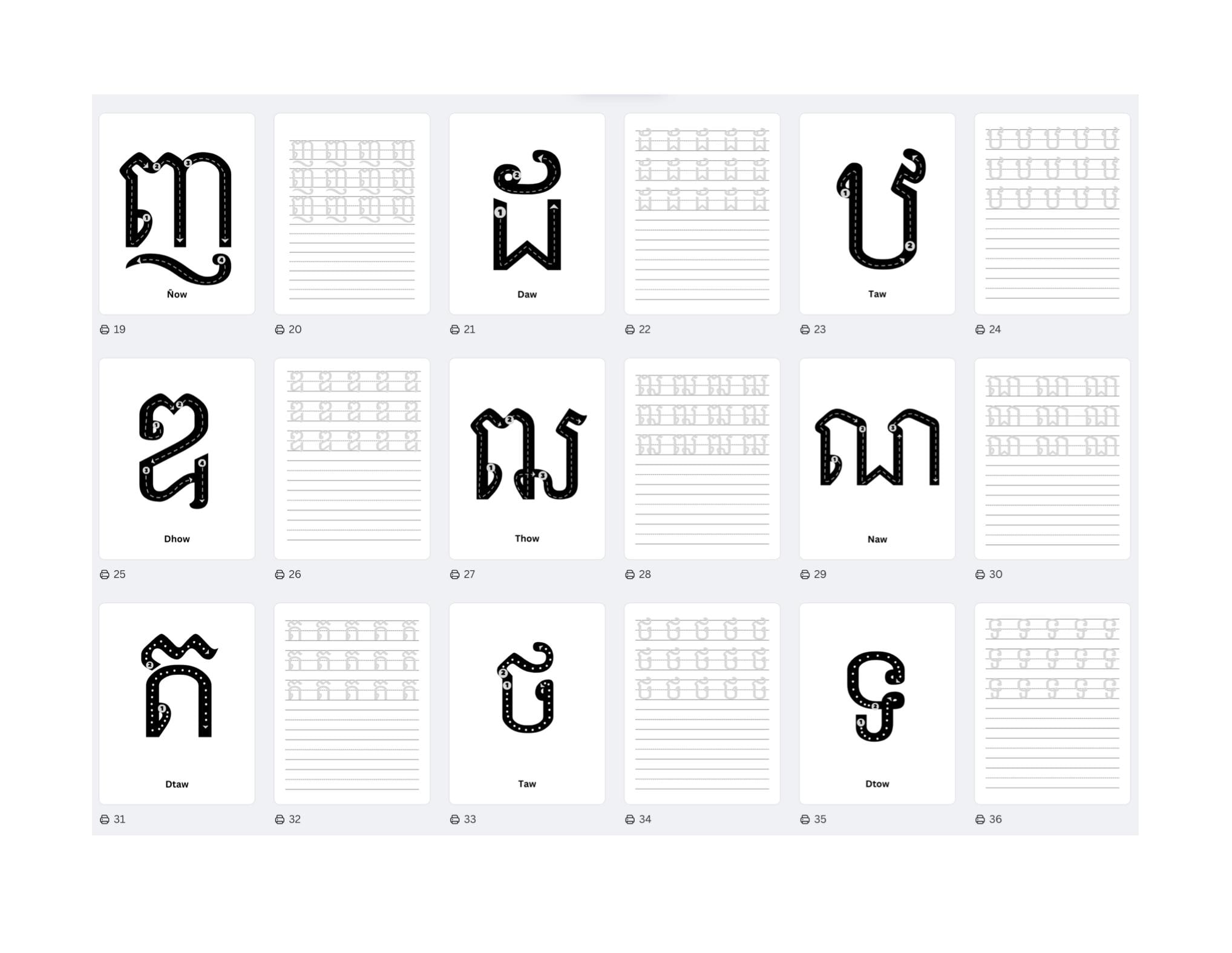 Khmer Consonant Hand Writing Tracing Sheets - Etsy