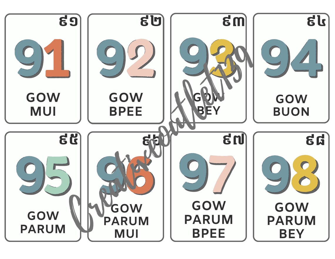 Khmer Number Flashcards 50-100 - Etsy