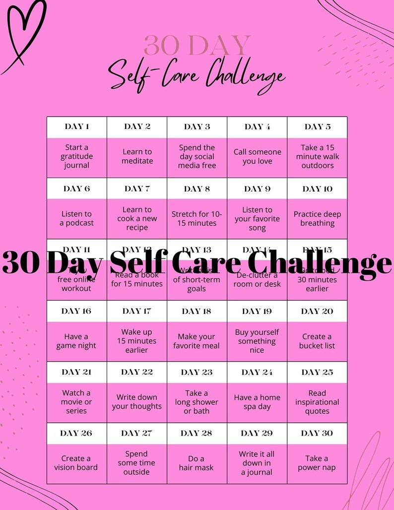 30 Day Self Care Challenge - Etsy