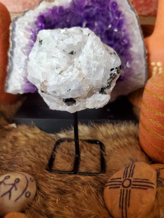 Rainbow Moonstone on Metal Stand Home Décor Rocks & Geodes etna.com.pe