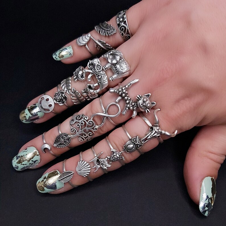 Boho Animal Stacking Ring Set: Silver Plated Midi Rings - Etsy