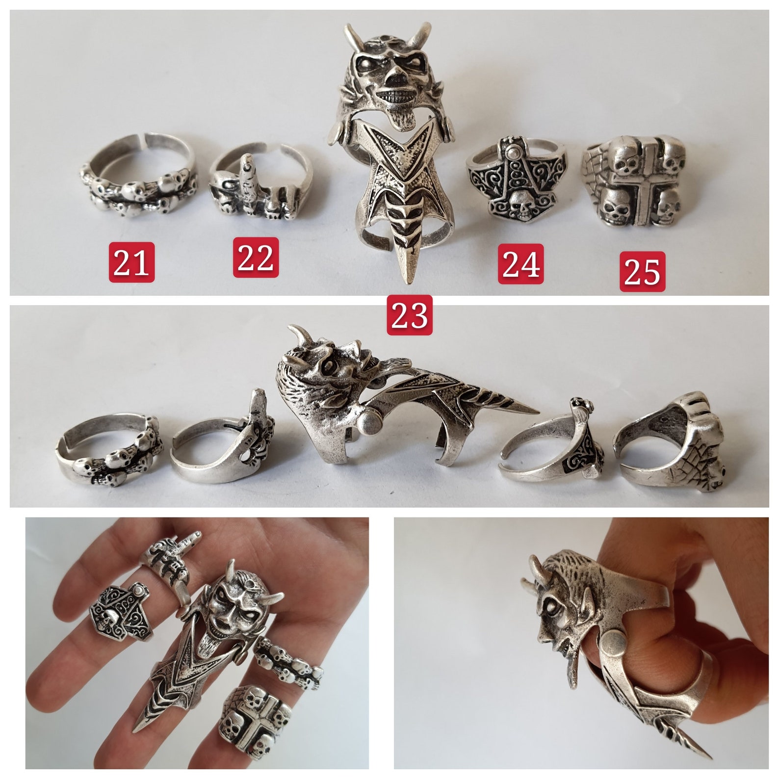Memento Mori Skull Goth Punk Rings Jewelry Satanic Demon Rings | Etsy