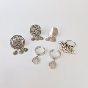 Statement Dangle Coins Ring Silver Dangle Charm Ring Smile Ring ...