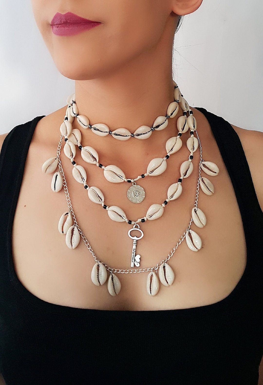 Seashell Choker Necklace Shell Choker Natural Shells Cowrie Choker ...