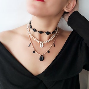 Black Shell Necklace, Gold Shell Choker,black Choker, Seashell Jewelry ...