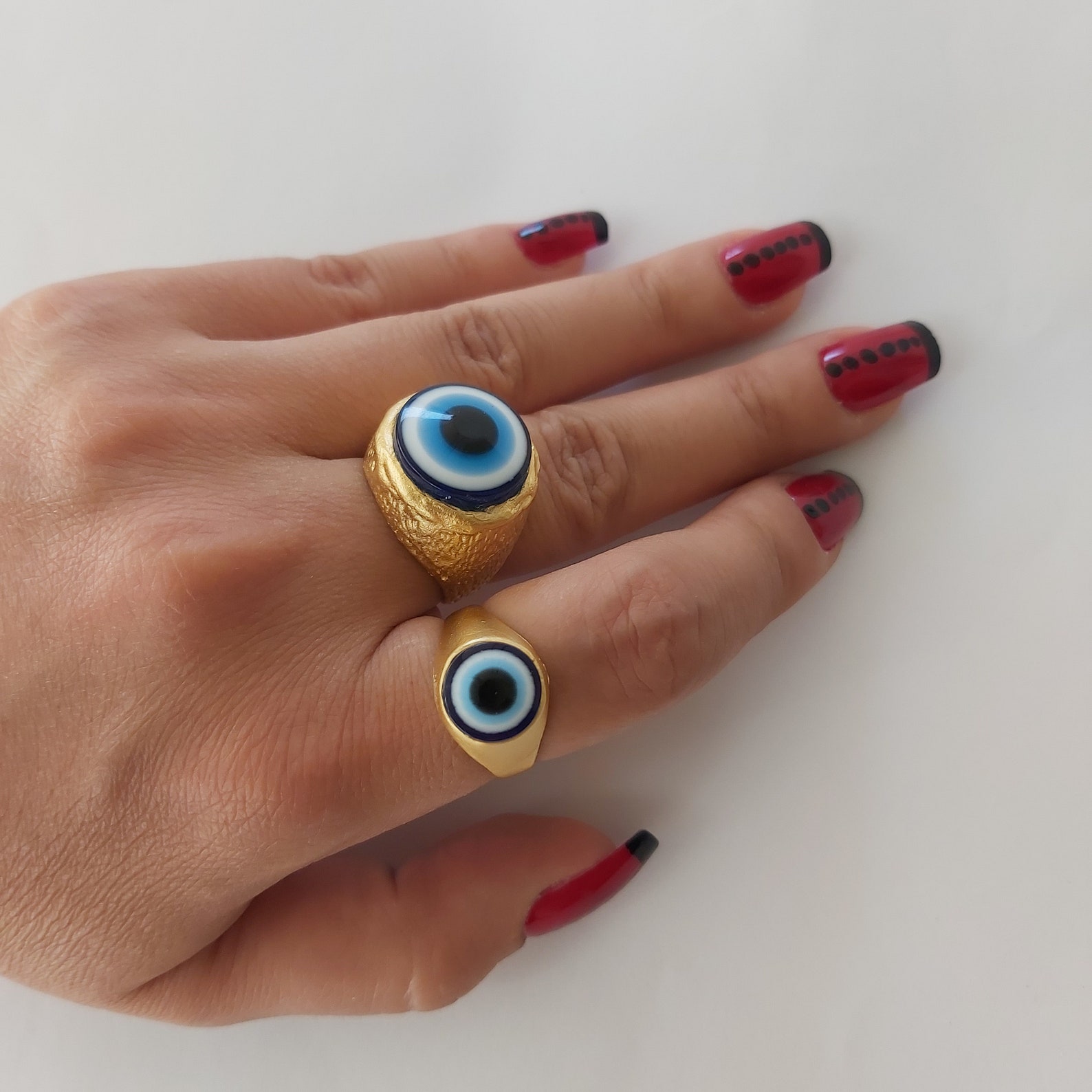Gold evil eye ring Evil eye jewelry Gold ring Blue evil | Etsy