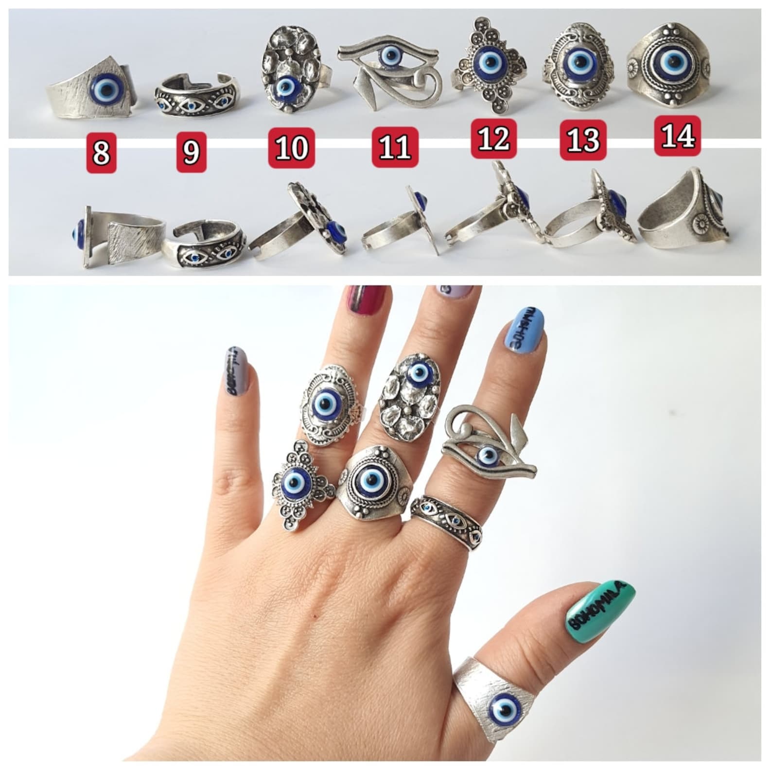 Evil Eye Rings Blue Evil Eye Jewelry Protection Rings Dainty - Etsy