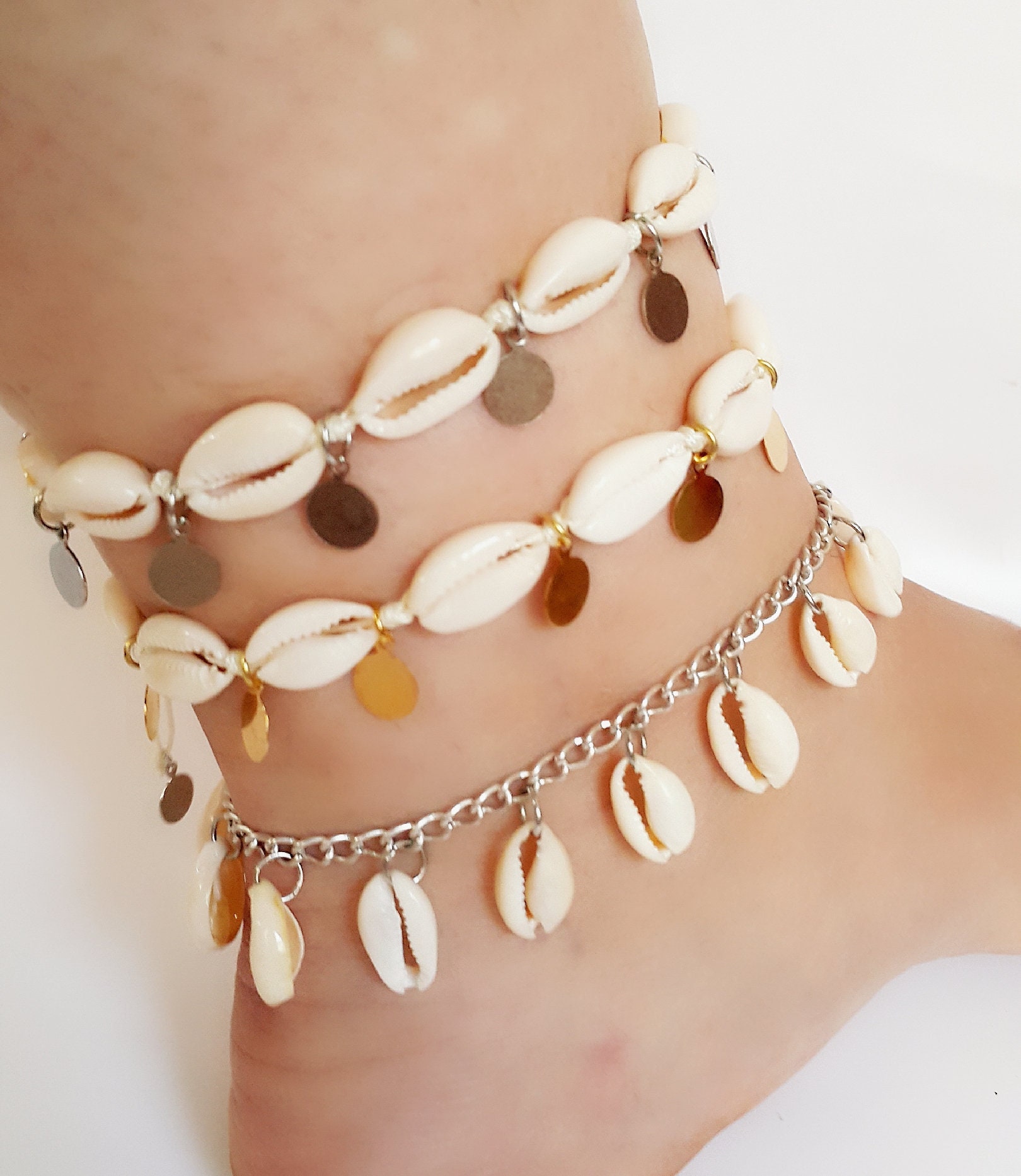 Sea shell anklet Cowrie anklet Coin anklet Beach jewelry | Etsy